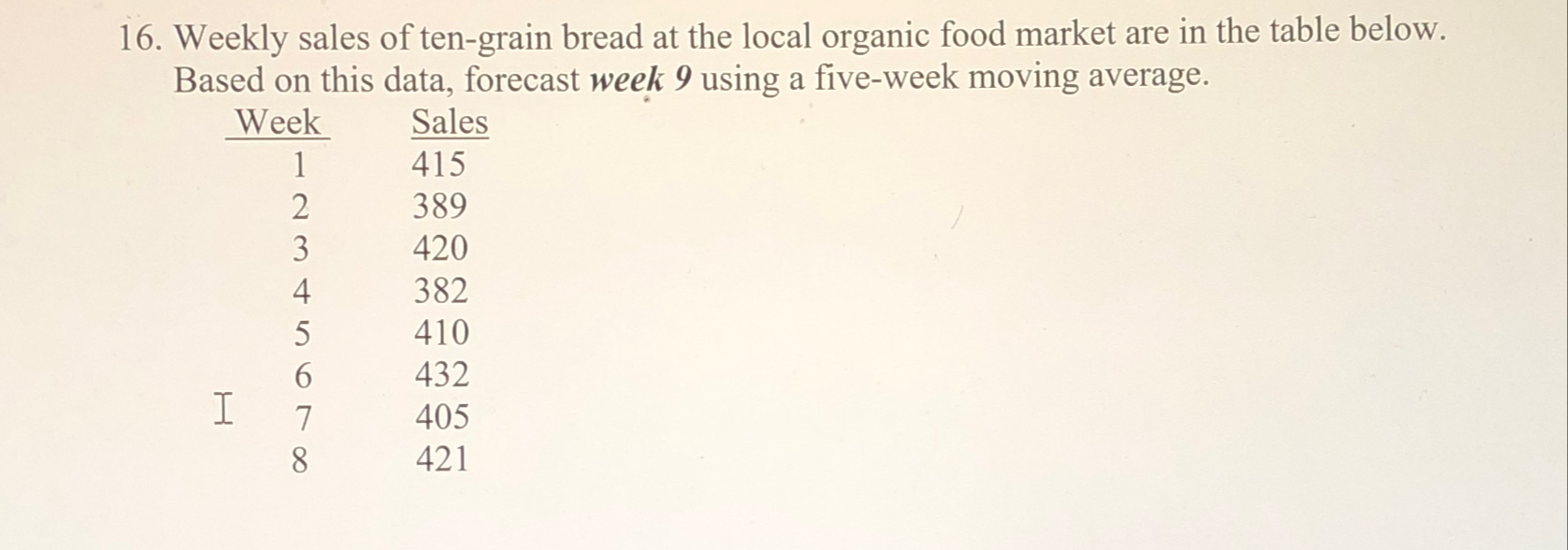 Solved Weekly sales of ten-grain bread at the local organic | Chegg.com