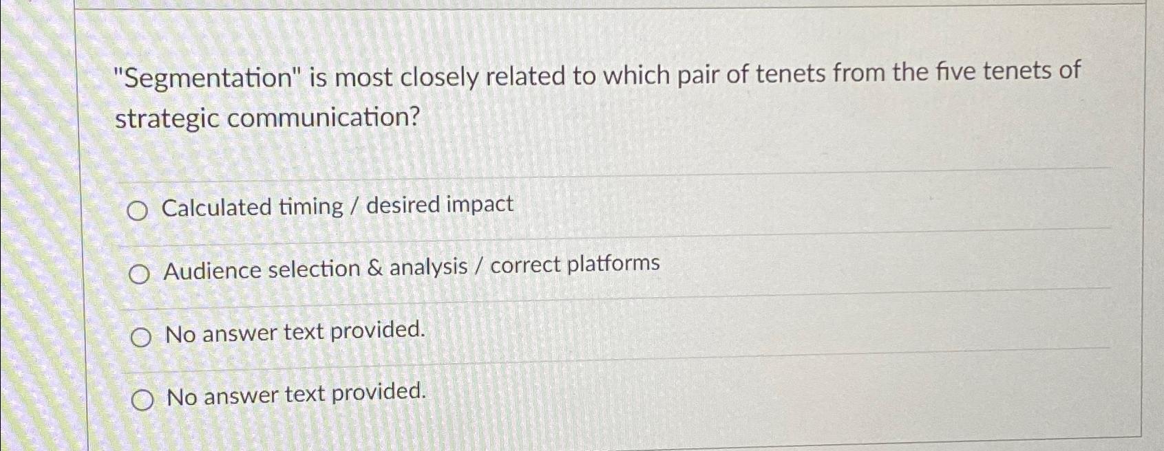 Solved "Segmentation" is most closely related to which pair | Chegg.com