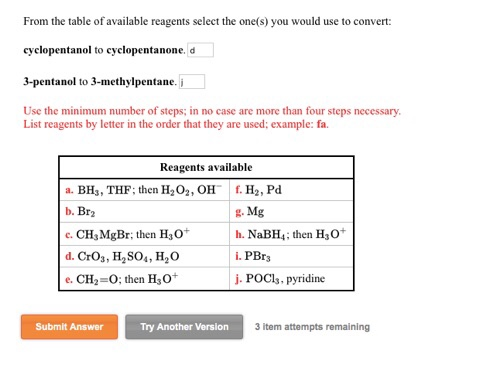 Solved From the table of available reagents select the | Chegg.com