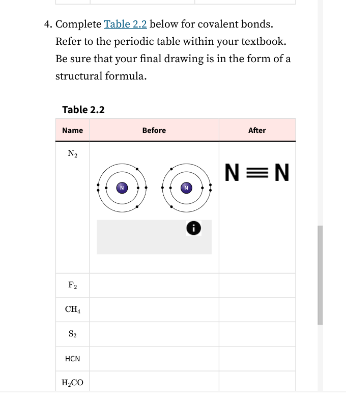 Solved Complete Table 2.2 ﻿below for covalent bonds. Refer | Chegg.com