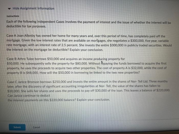 Solved Hide Assignment Information Instructions Each of the | Chegg.com