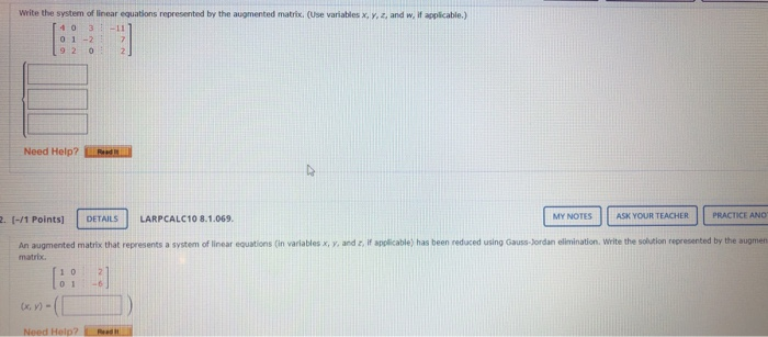 Solved write the system of linear equations represented by | Chegg.com