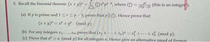 Solved 3. Recall the binomial theorem: | Chegg.com