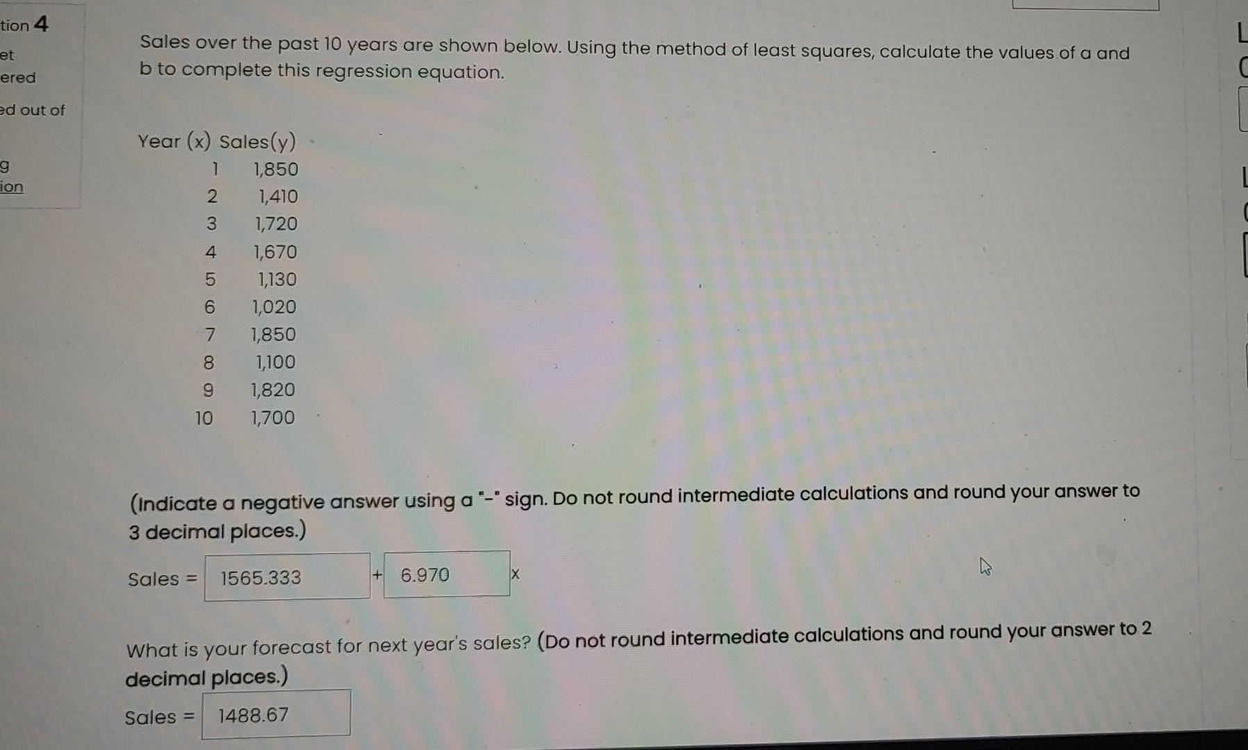 Solved Sales over the past 10 years are shown below. Using | Chegg.com