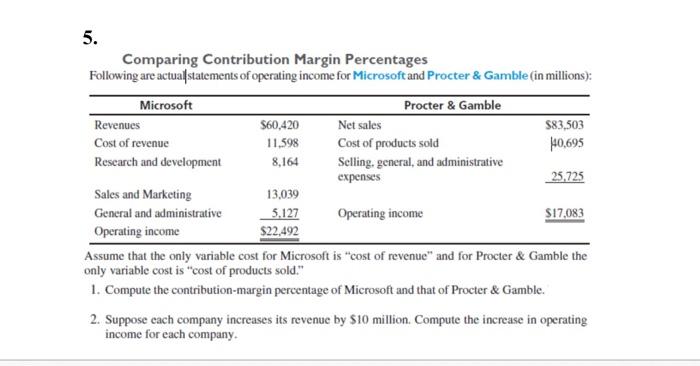 Solved Comparing Contribution Margin Percentages Following | Chegg.com