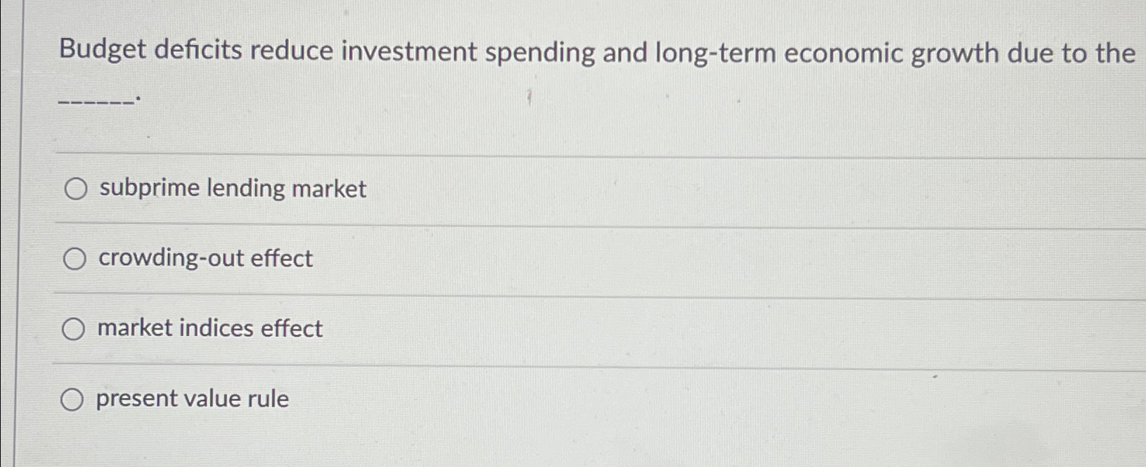 Solved Budget deficits reduce investment spending and | Chegg.com