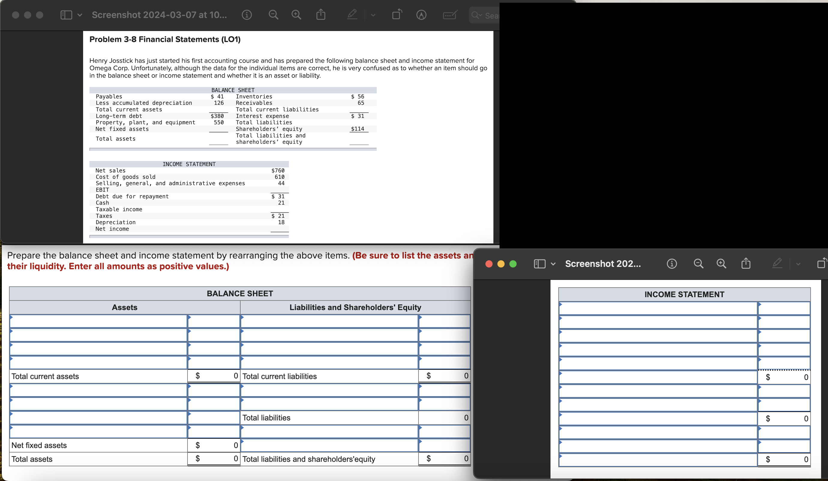 Solved Problem 3-8 ﻿Financial Statements (LO1)Henry Josstick | Chegg.com