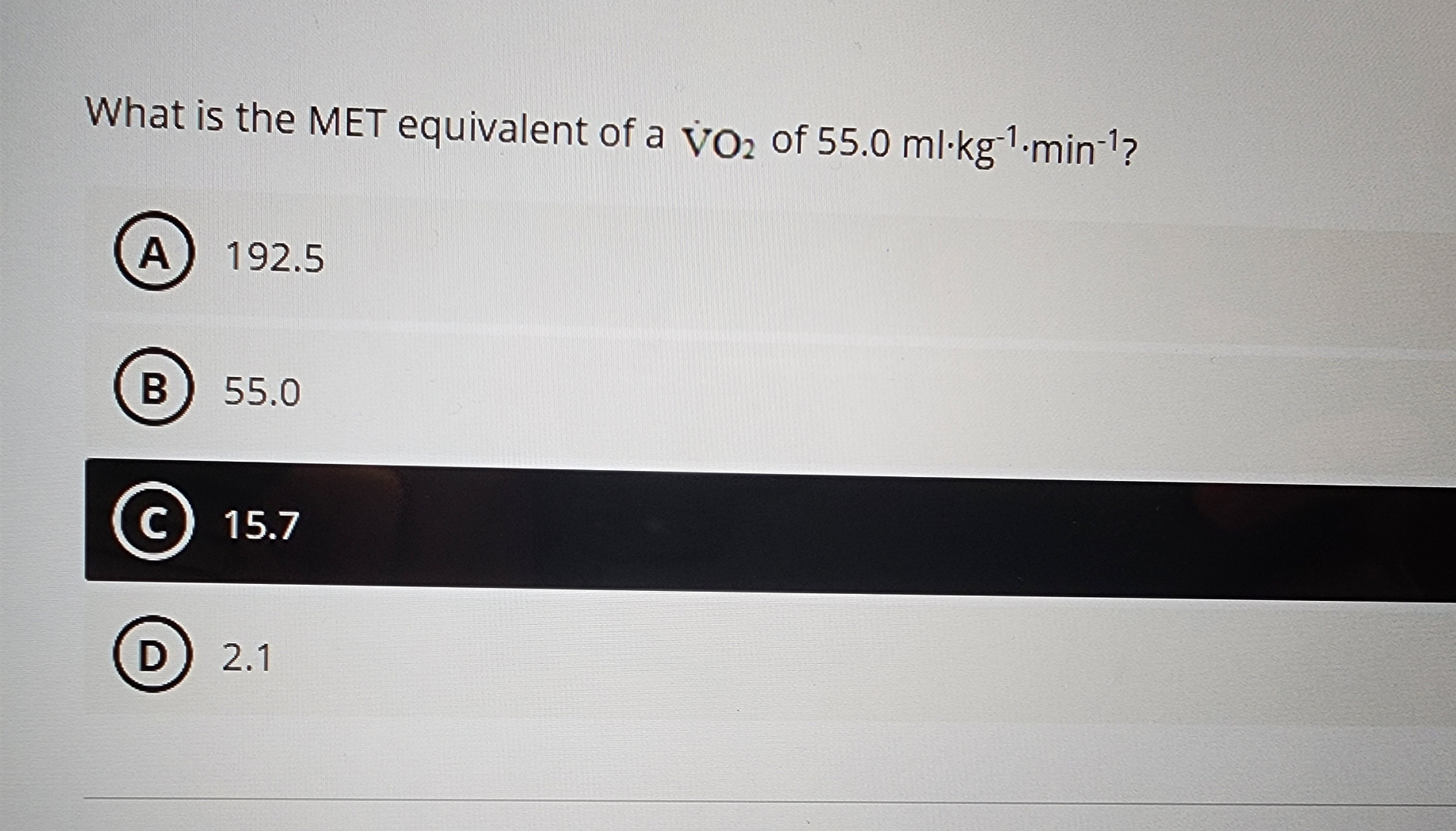 Solved What is the MET equivalent of a VO2 ﻿of | Chegg.com