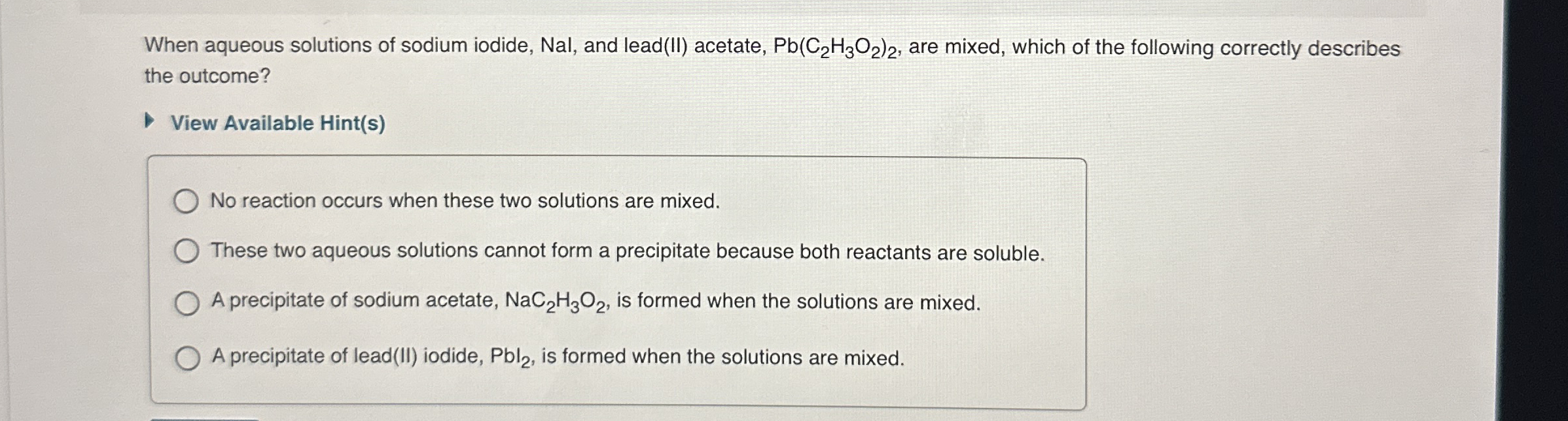 Solved When aqueous solutions of sodium iodide, Nal , ﻿and | Chegg.com
