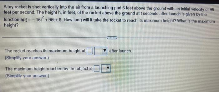 Solved A toy rocket is shot vertically into the air from a | Chegg.com