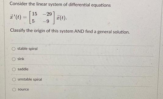 Solved Consider the linear system of differential equations | Chegg.com
