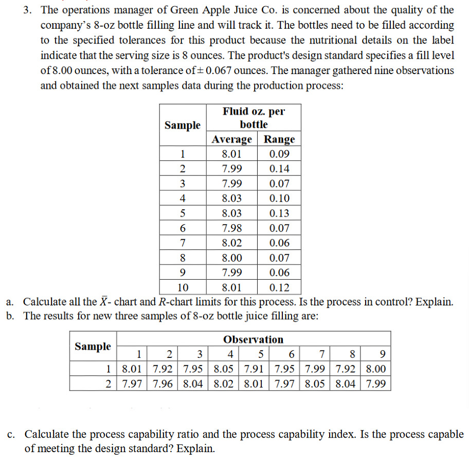Solved c. ﻿Calculate the process capability ratio and the | Chegg.com