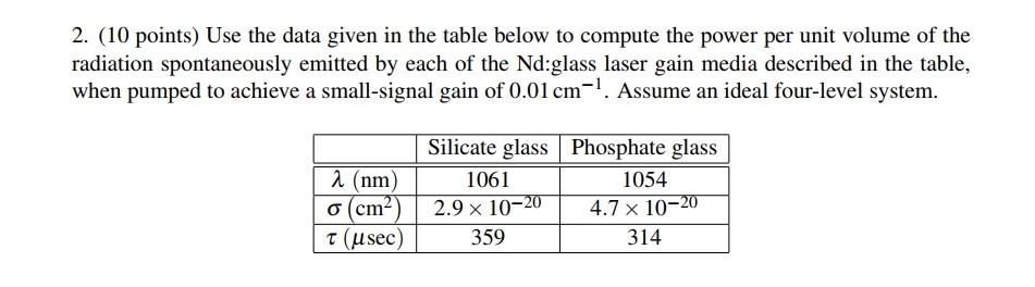Solved 2. (10 points) Use the data given in the table below | Chegg.com