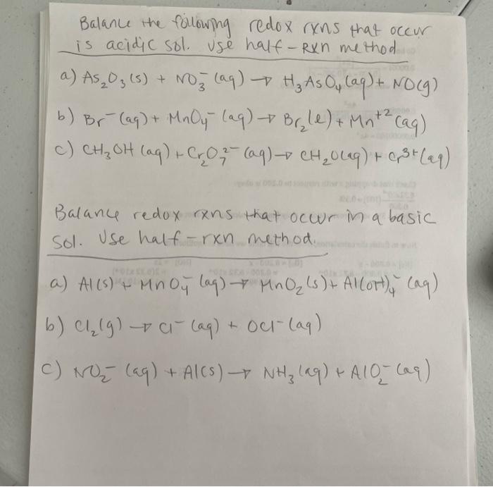 Solved Half- rxn method. Redox reactions.I need help with | Chegg.com