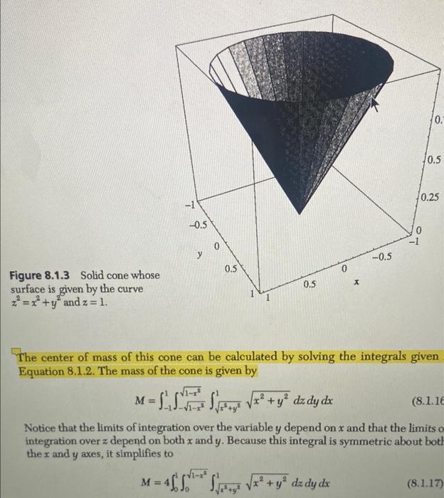 Figure 8.1.3 Solid cone whose surface is given by the | Chegg.com