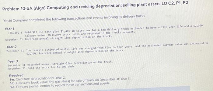 Solved Problem 10-5A (Algo) Computing and revising | Chegg.com
