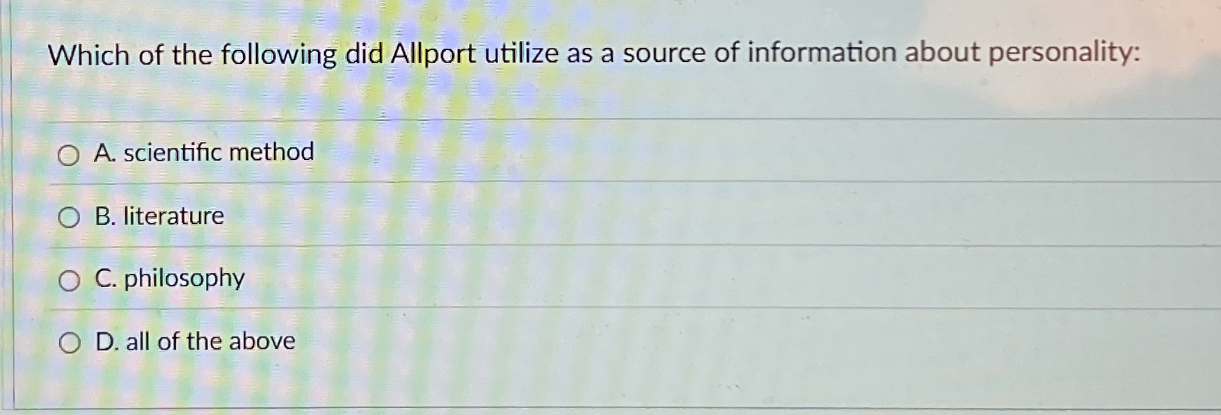 Solved Which of the following did Allport utilize as a | Chegg.com