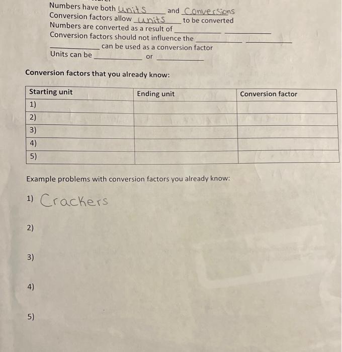 Solved Numbers have both units and Conversions Conversion | Chegg.com
