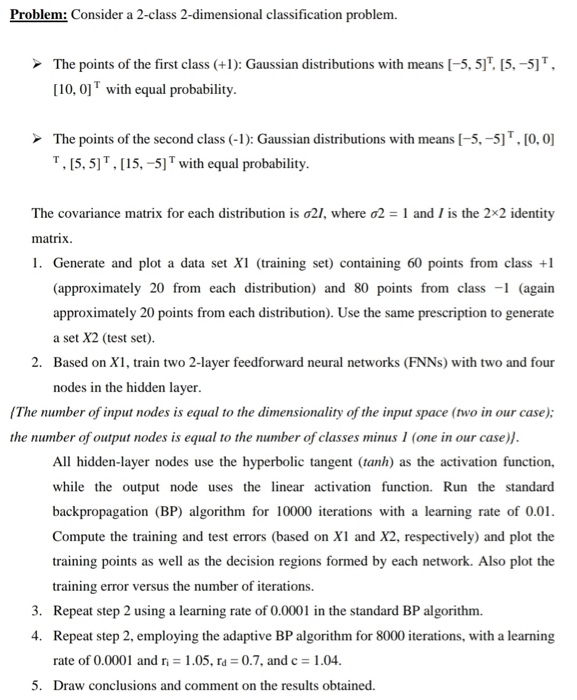 Problem: Consider a 2-class 2-dimensional | Chegg.com