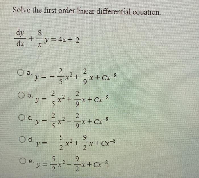 Solved Solve the first order linear differential equation. | Chegg.com