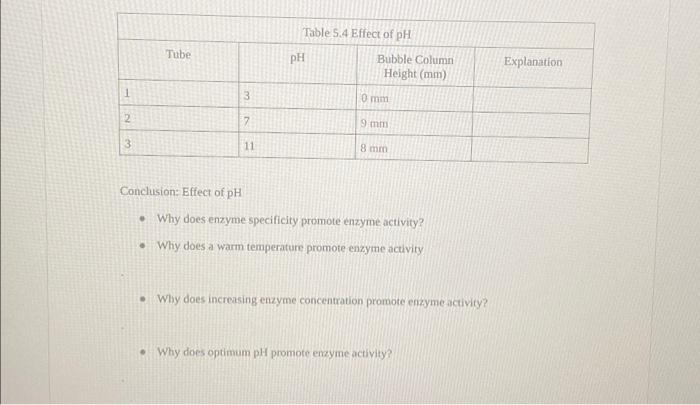 Solved Conchision: Effect of pH Why does enzyme specificity | Chegg.com