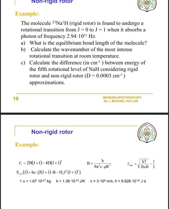 Solved Example: The molecule 23Na1H (rigid rotor) is found | Chegg.com