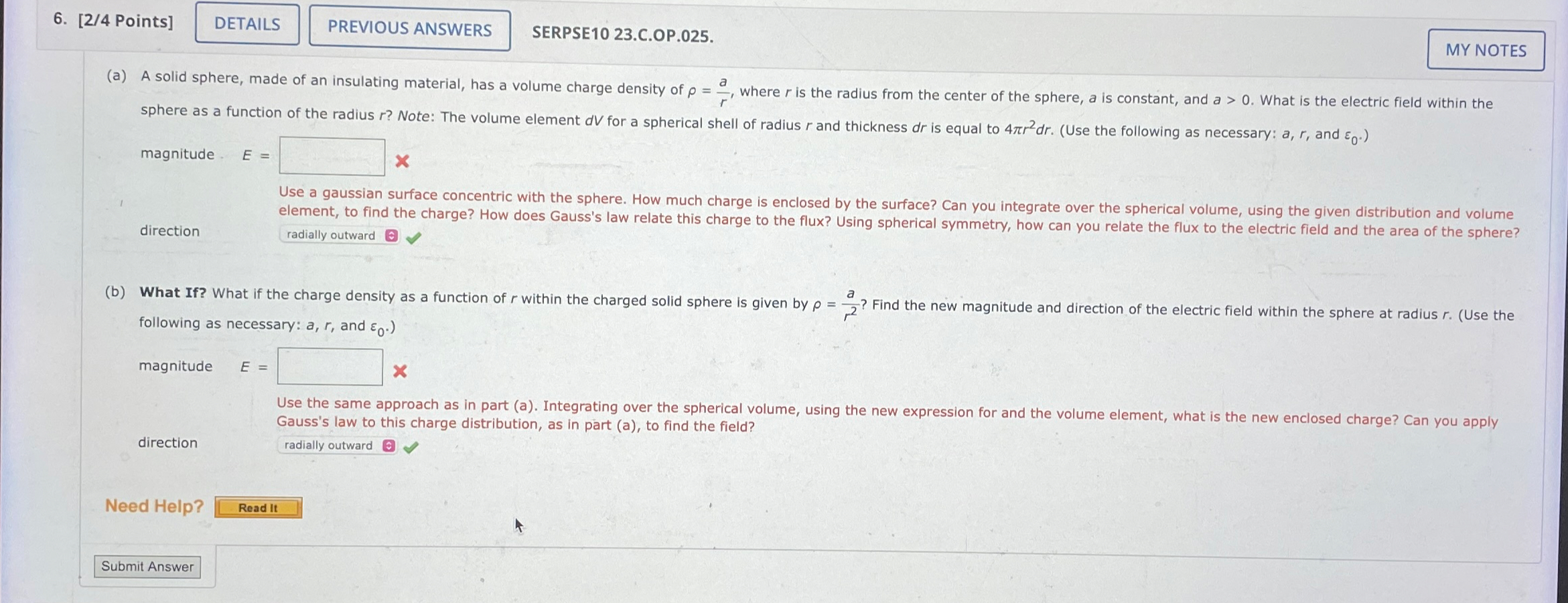 Solved Points]\\nSERPSE10 23.C.OP.025.\\nMY NOTES\\nsphere | Chegg.com