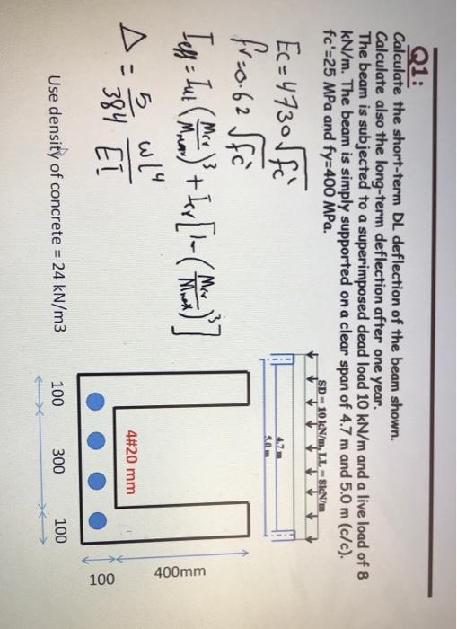 Solved Q1: Calculate the short-term DL deflection of the | Chegg.com