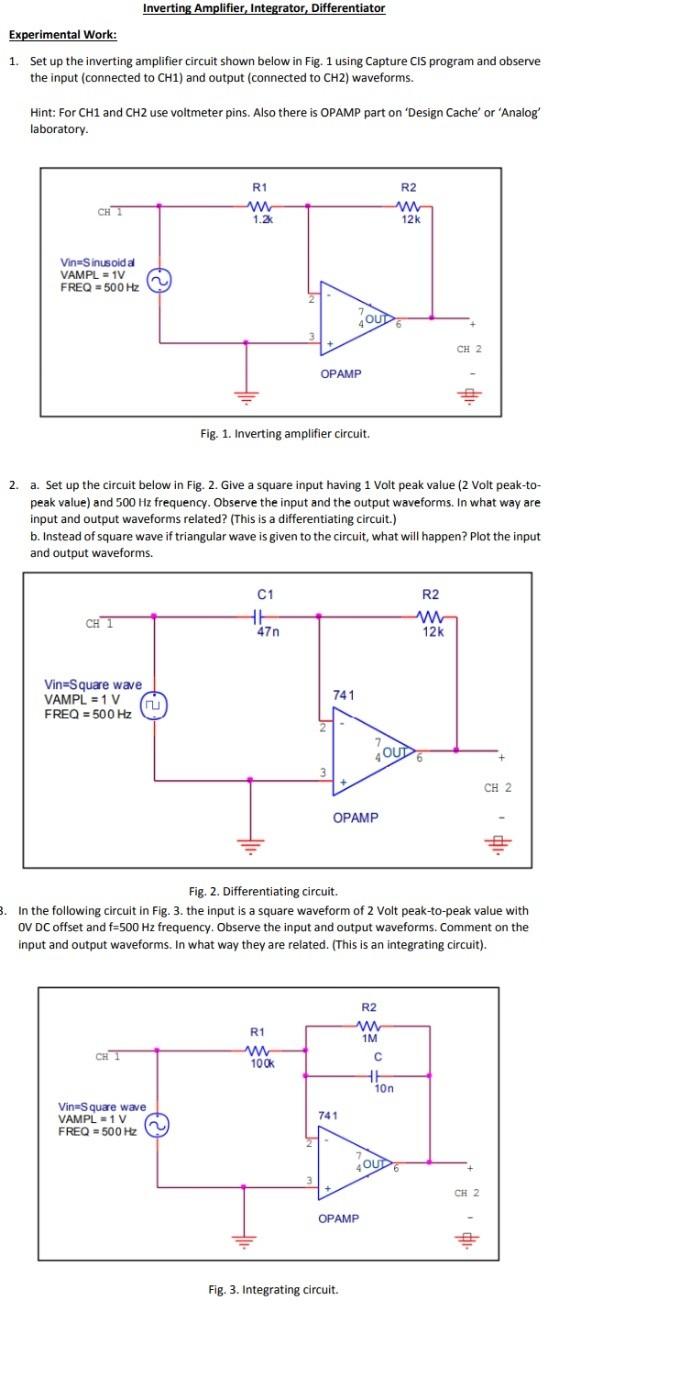 Solved Inverting Amplifier, Integrator, Differentiator | Chegg.com
