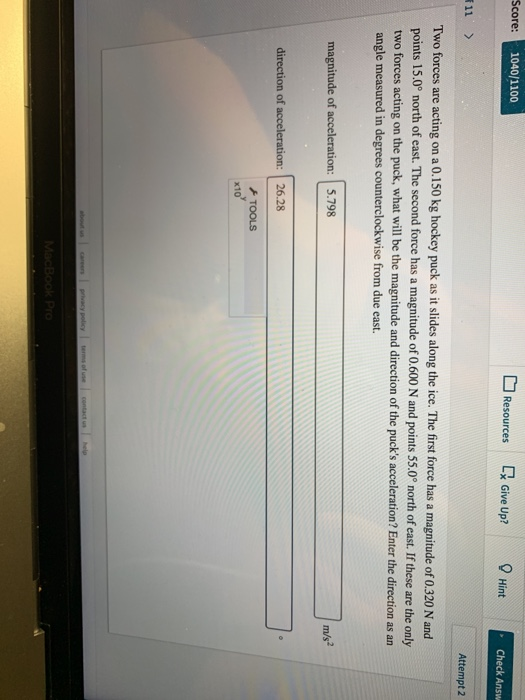 Solved Score: 1040/1100 Resources C Give Up? Hint Check Answ | Chegg.com
