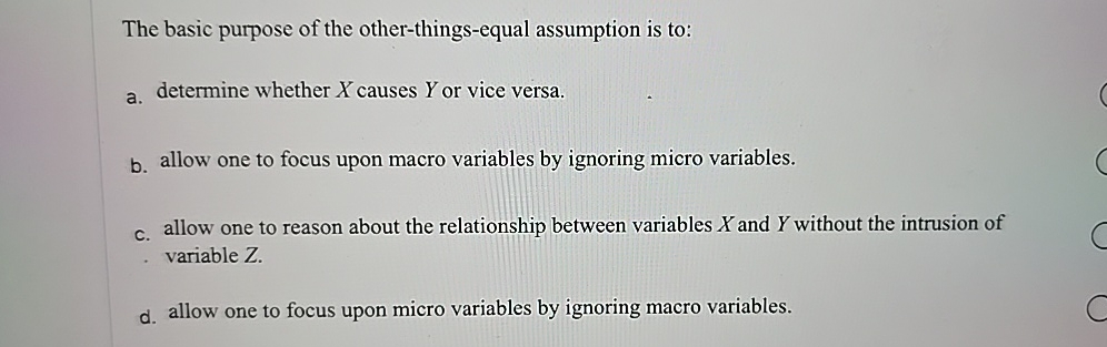 Solved The basic purpose of the other-things-equal | Chegg.com