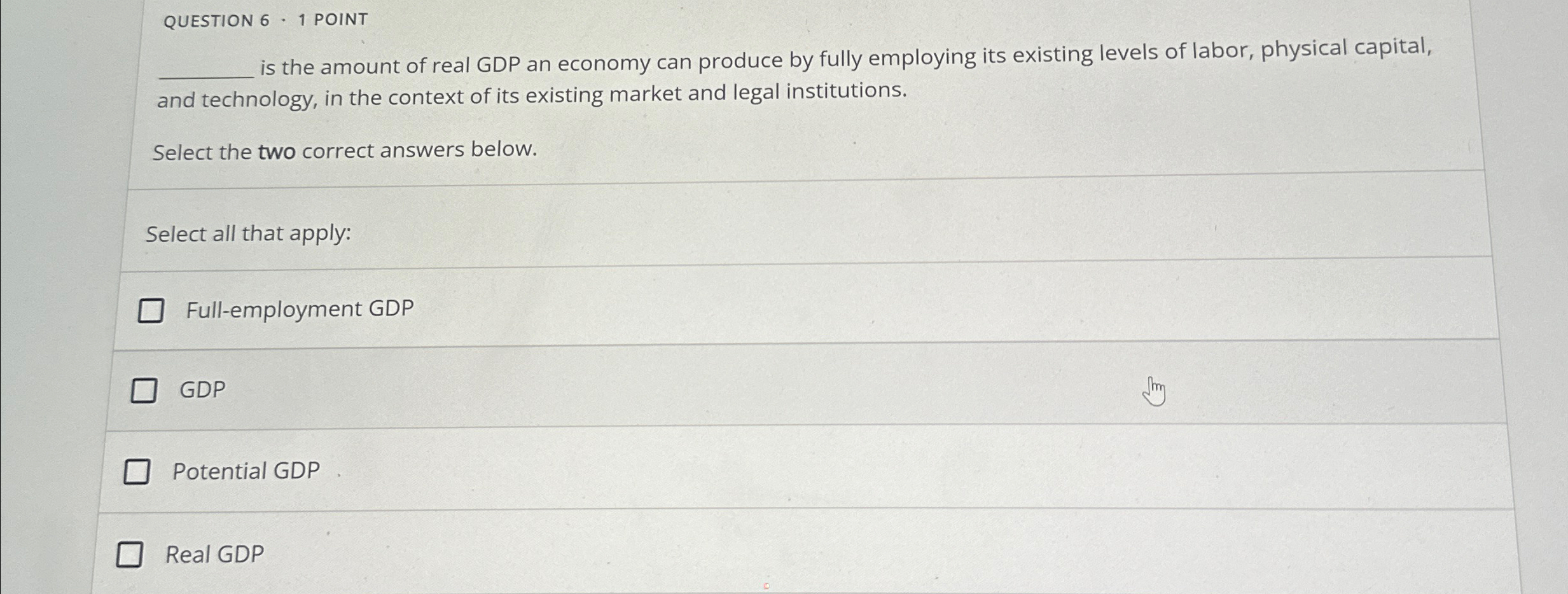 Solved QUESTION 6 - 1 ﻿POINTs the amount of real GDP an | Chegg.com