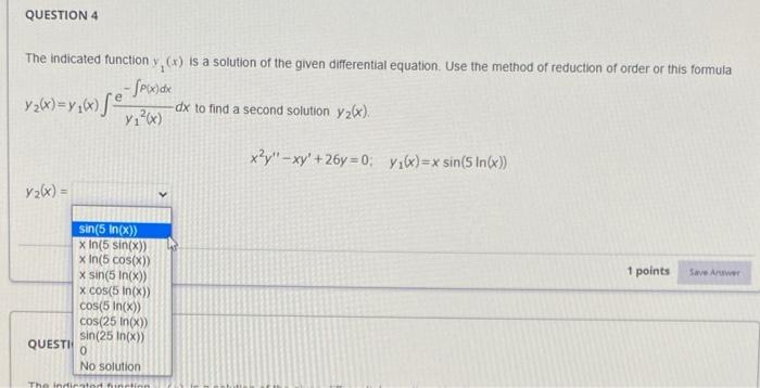 Solved The indicated function y1(x) is a solution of the | Chegg.com
