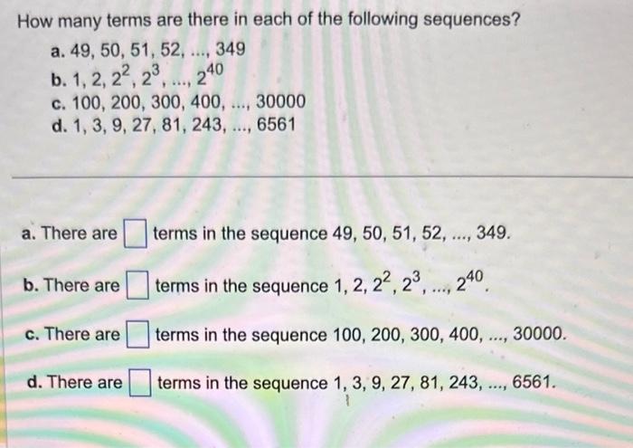 Solved How many terms are there in each of the following | Chegg.com