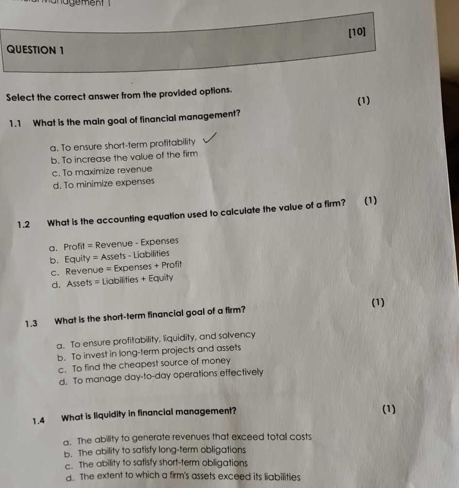 Solved QUESTION 1[10]Select the correct answer from the | Chegg.com