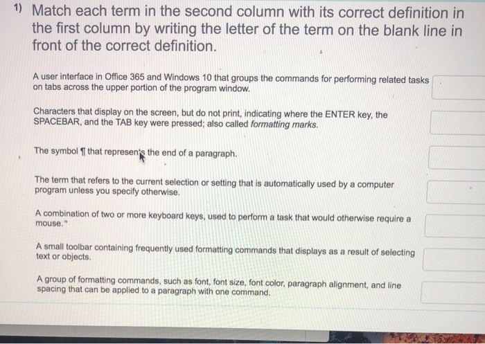 Solved 1) Match each term in the second column with its | Chegg.com