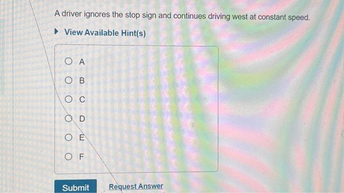 Solved A driver, traveling west, slows and stops at the stop | Chegg.com