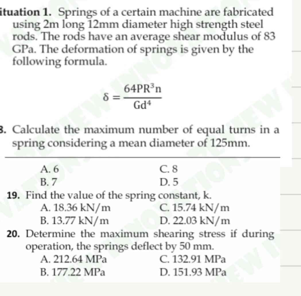 Solved ituation 1. Springs of a certain machine are | Chegg.com