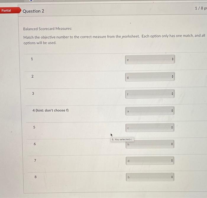 Solved 1/8 p Partial Question 2 Balanced Scorecard Measures: | Chegg.com