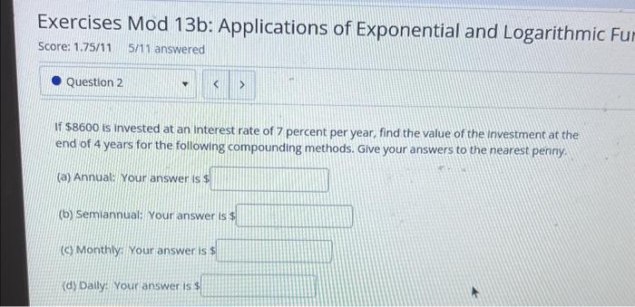 Solved Exercises Mod 13b: Applications of Exponential and | Chegg.com