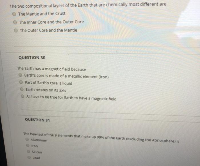 Solved The two compositional layers of the Earth that are | Chegg.com