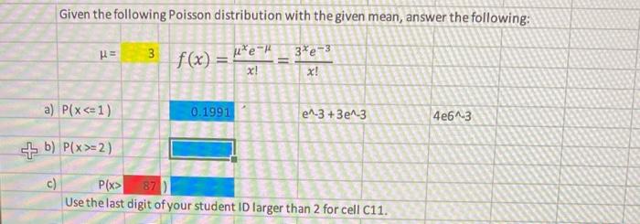 Solved Given the following Poisson distribution with the | Chegg.com