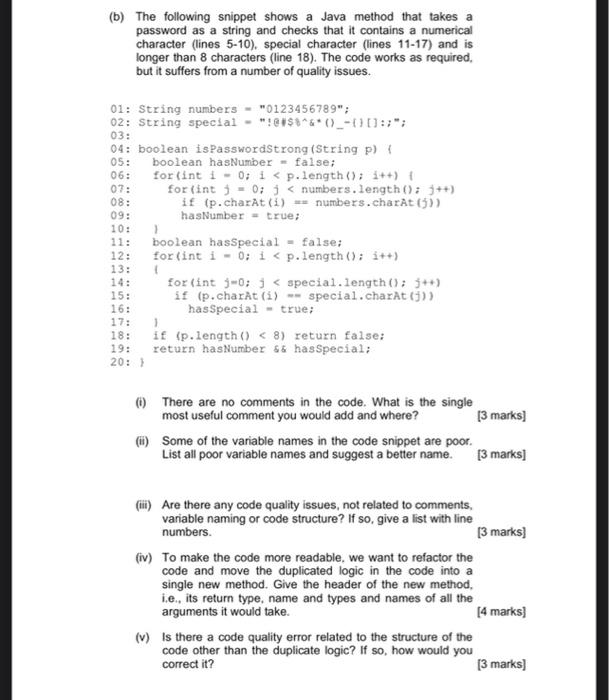 Solved (b) The following snippet shows a Java method that | Chegg.com