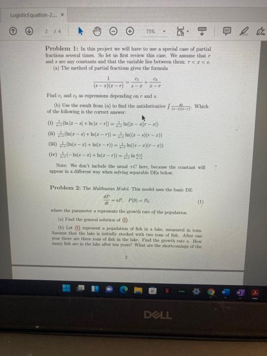 Solved Problem 4: Here we consider the logistic equation | Chegg.com