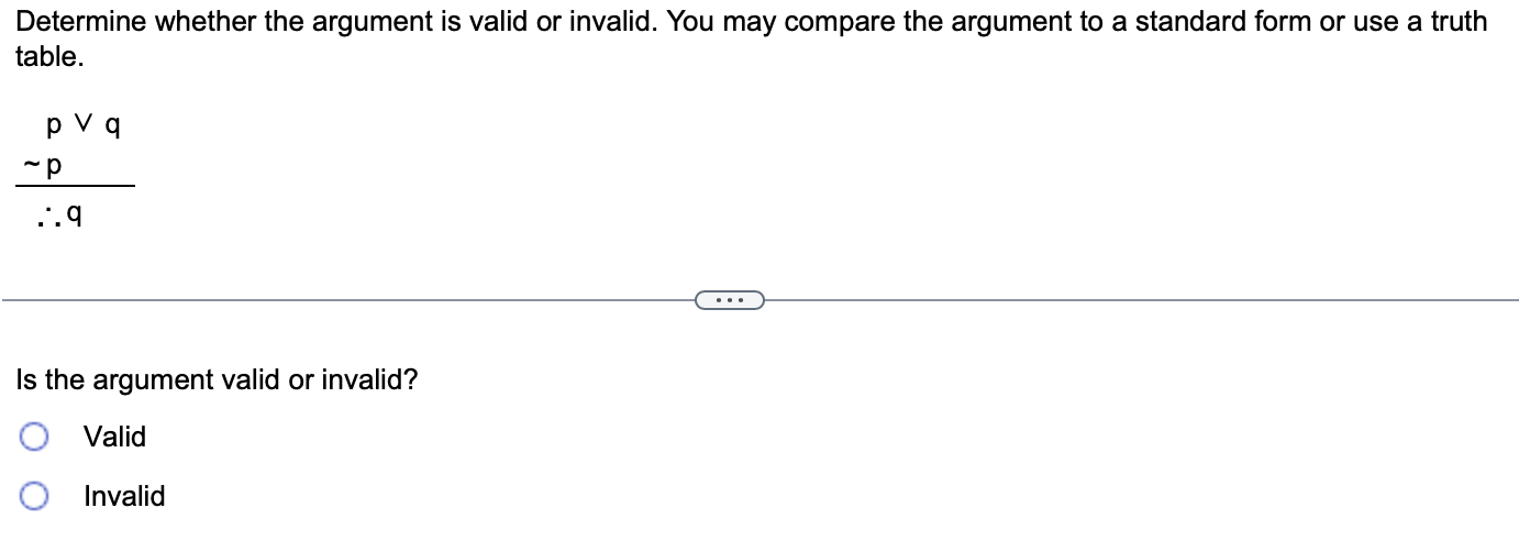 Solved Determine whether the argument is valid or invalid. | Chegg.com