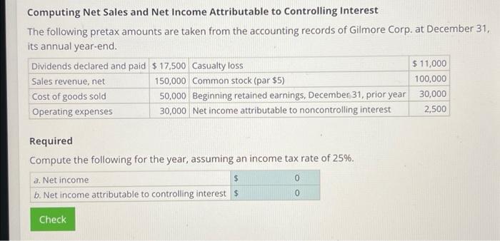 Solved Computing Net Sales and Net Income Attributable to | Chegg.com