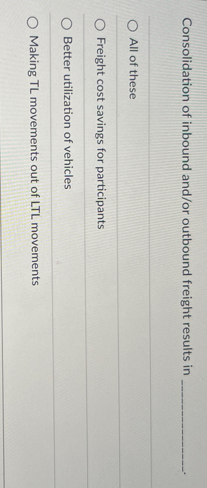 Solved Consolidation of inbound and/or outbound freight | Chegg.com