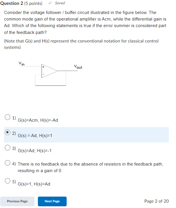 Solved Question 2 (5 ﻿points)Consider the voltage follower / | Chegg.com