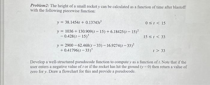 Solved Problem 2: The height of a small rocket y can be | Chegg.com