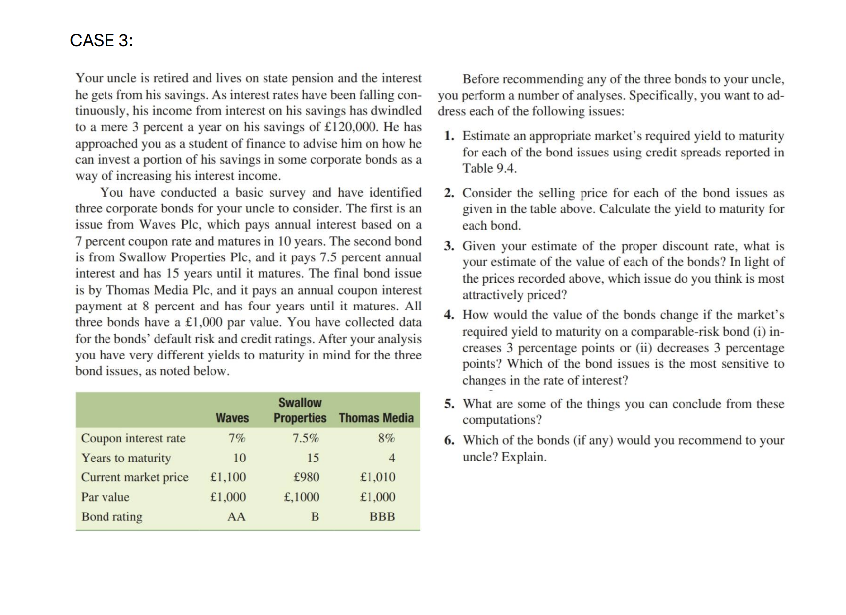 Solved CASE 3:Your uncle is retired and lives on state | Chegg.com